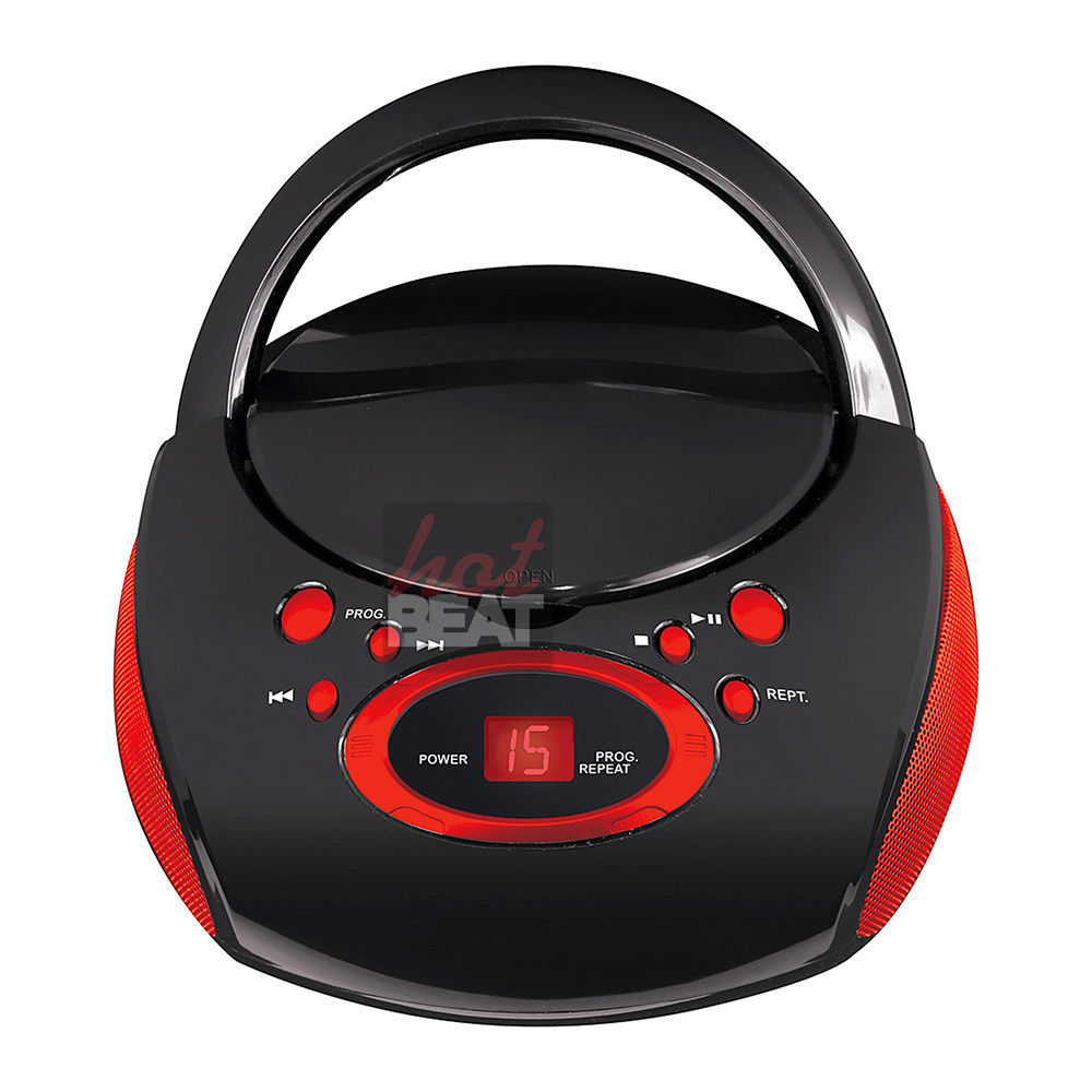 Coby Portable AM/FM CD MP3 Boombox 3.5mm AUX Black Red 110-240V CBCD04 – Hot Beat Electronics