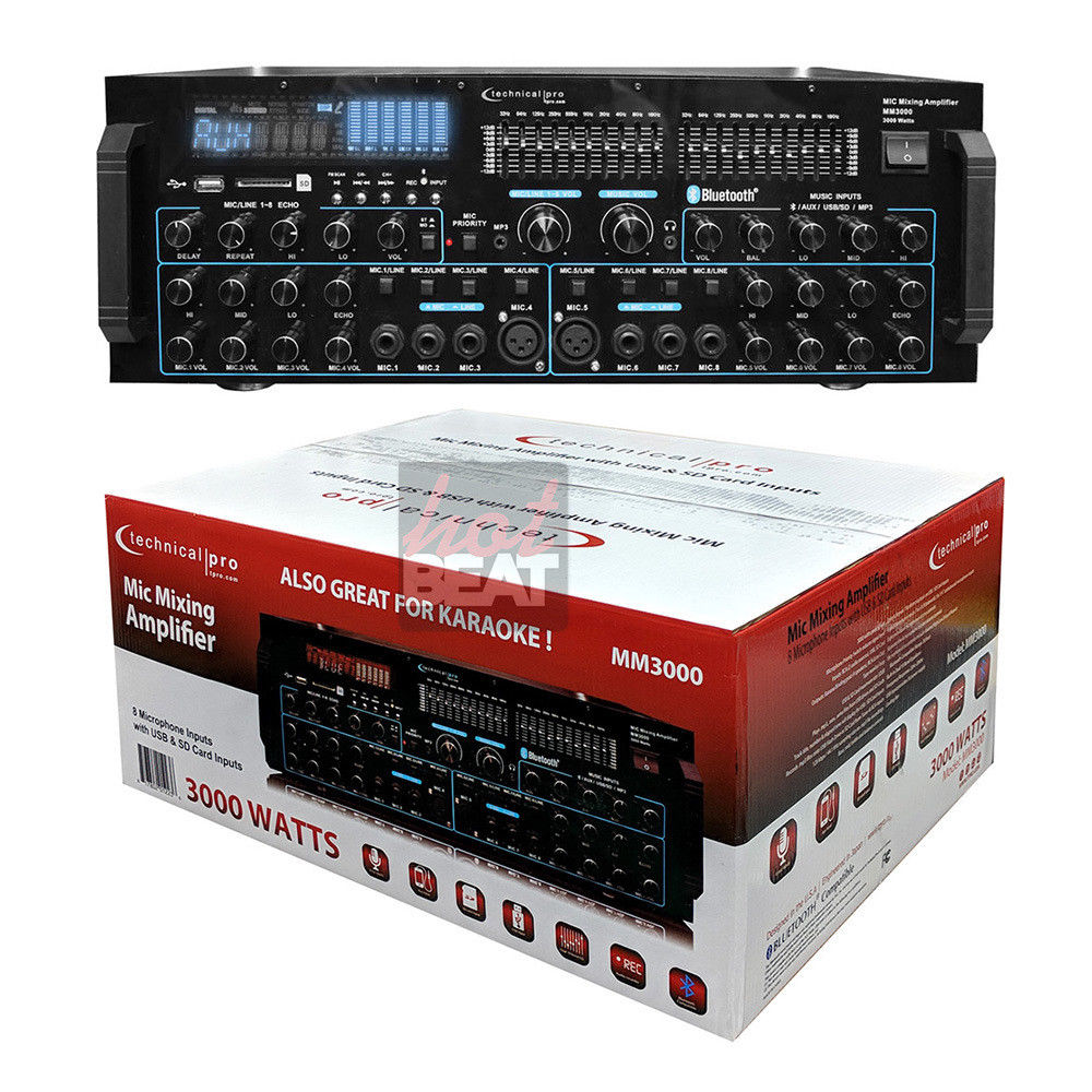 Technical Pro MM3000 Bluetooth Microphone Mixer Amplifier Amp Karaoke ...